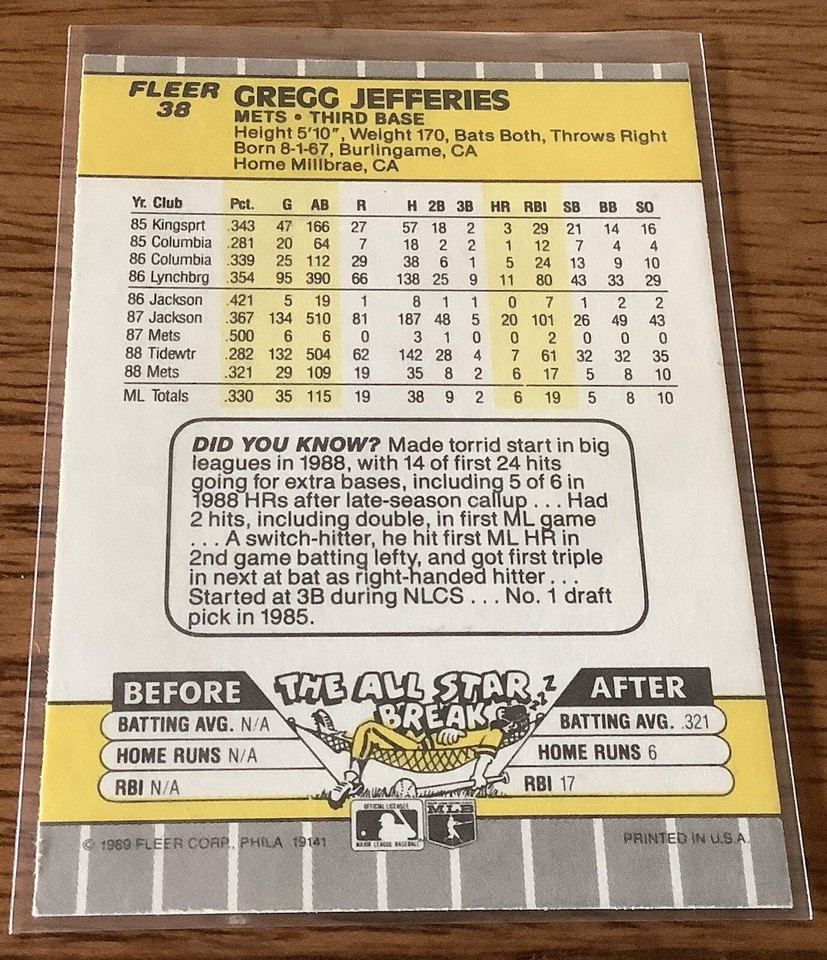 Greg Jeffries Rookie 1989 Fleer #89 New York Mets | eBay