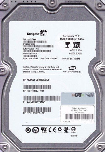 DATA RECOVERY ST3250310NS pn: 9CA152-784 sn: 9SF.. QR: 100509310 BAD ...