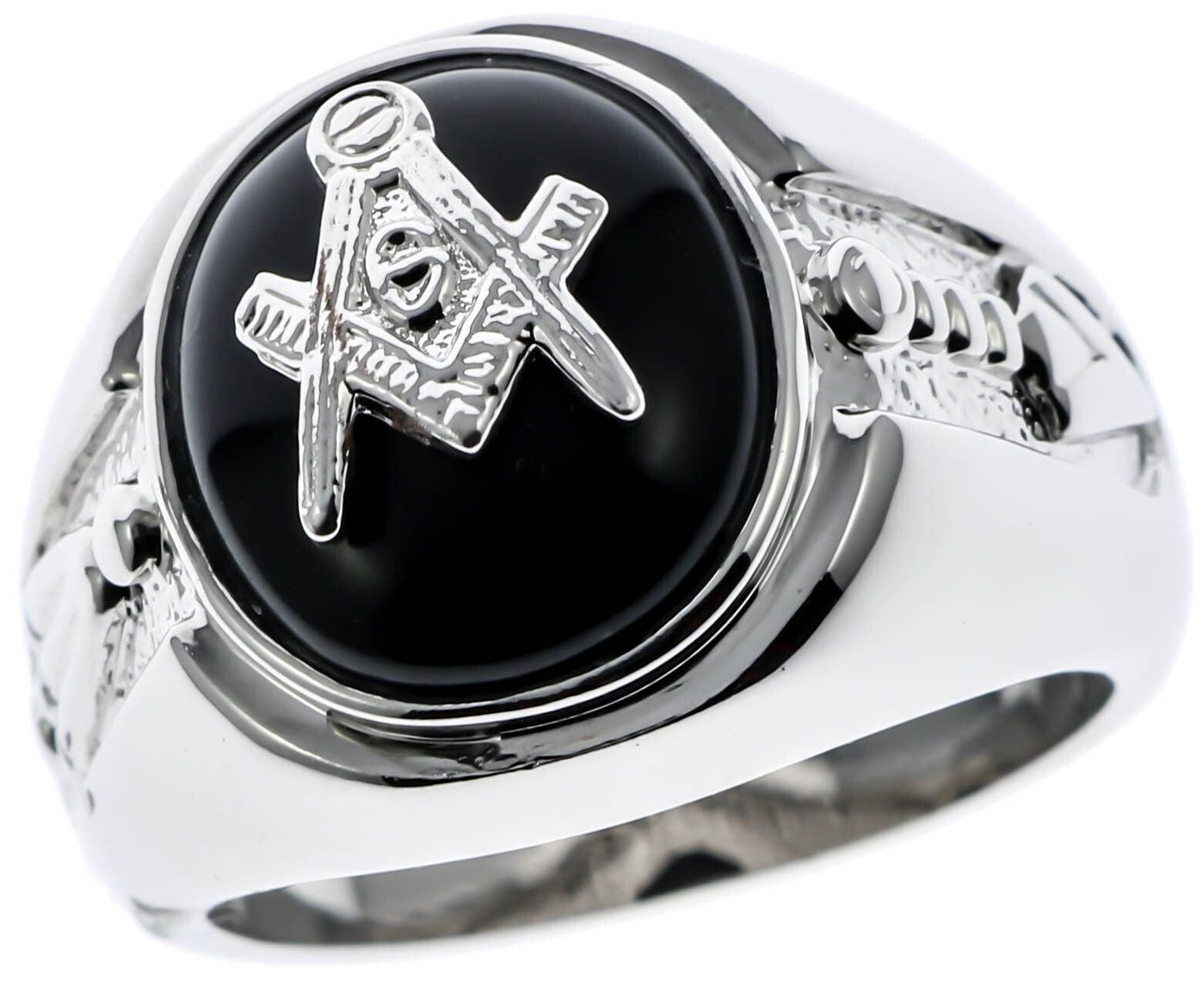 Masonic Mason mens Black Onyx Oval Ring Rhodium Overlay size 10 T38 | eBay