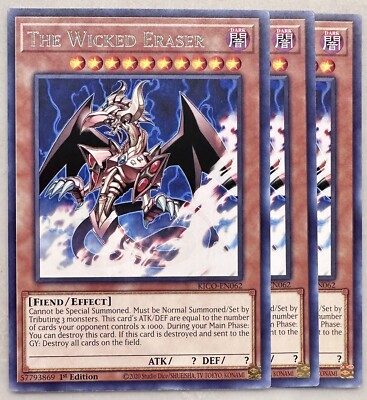 Yugioh! 3x The Wicked Eraser KICO-EN062 Rare 1st Ed NM | eBay