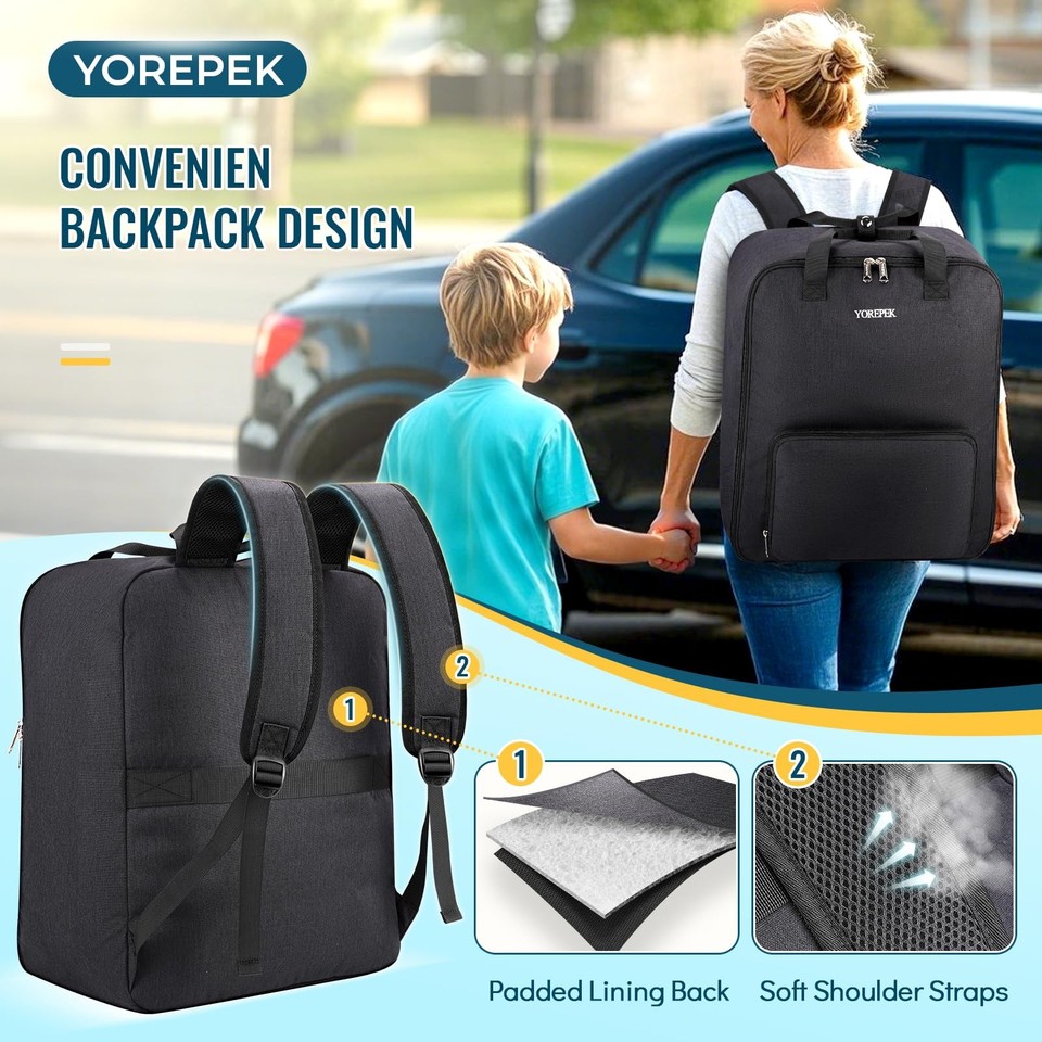 Backless Booster Car Seat Travel Bag Backpack for Airplane, Foldable ...