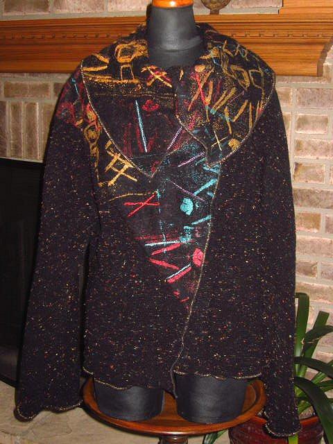 ArTsY Lagenlook ART OF CLOTH Rose Corrick Handpainted Sweater Jacket M ...