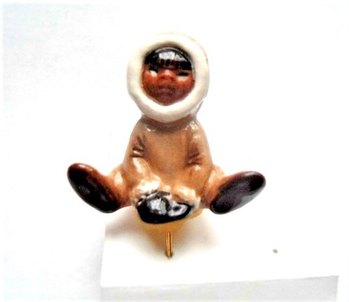 Antique Hand-painted Glazed Ceramic Alaskan Eskimo Child Gold-tone ...