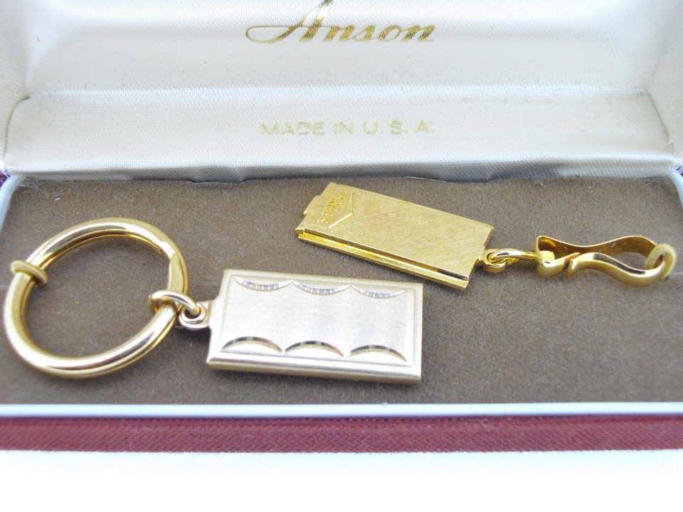 Anson key protector ring holder goldtone engraveable diamond cut design ...