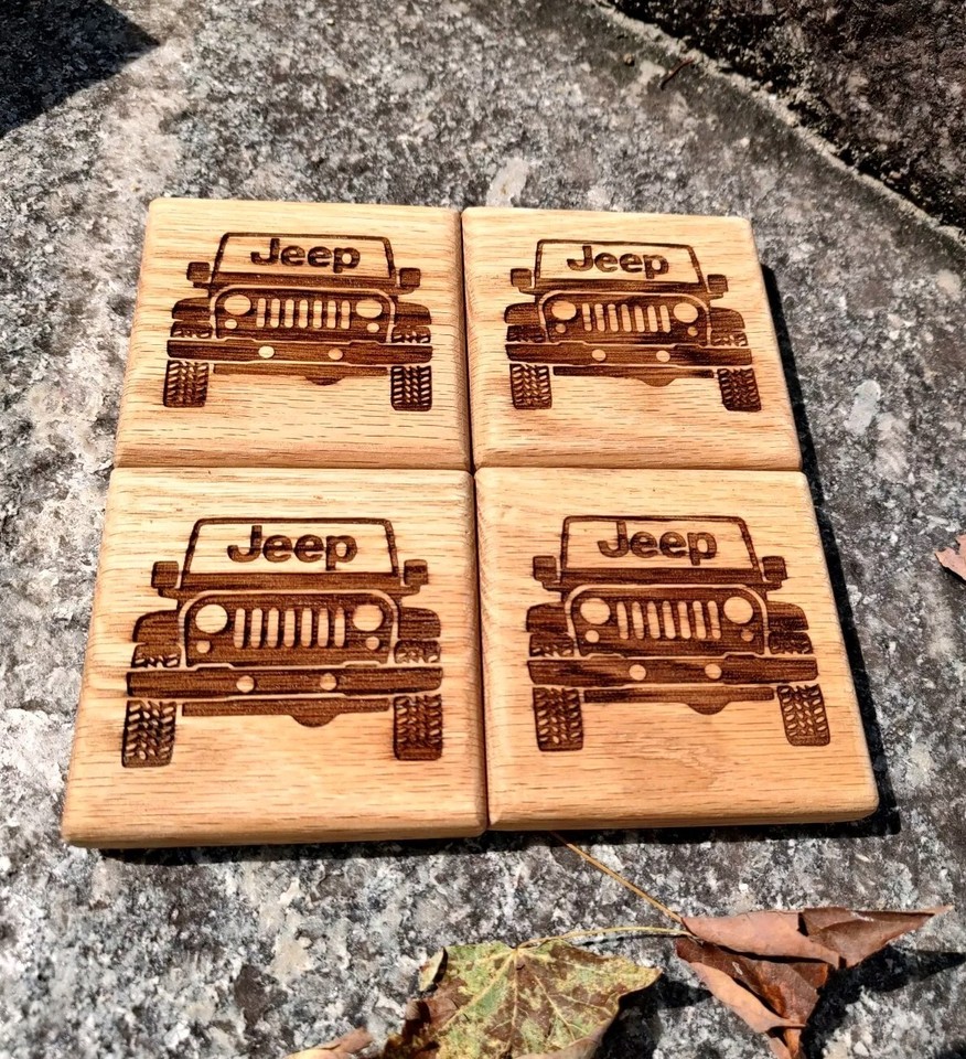 Custom Wood Engraved Oak Coasters Jeep Wrangler, Gift | eBay