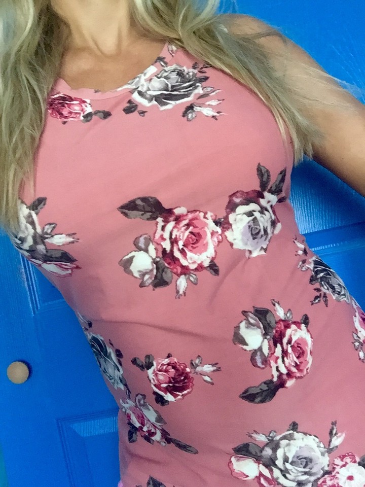 Tank Top SOFT Buttery Pink high neck Roses Floral fitted S M L XL 2-12 ...