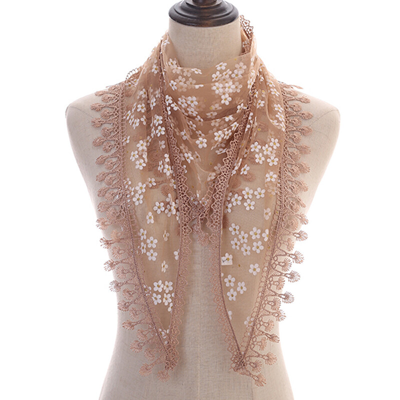 Women Triangle Scarf For Church Prayer Shawl Embroidered Lace Floral ...
