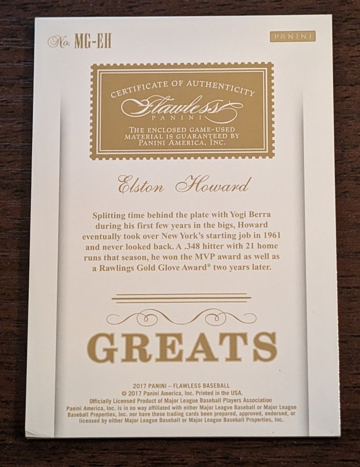 2017 Flawless Greats Jersey Elston Howard Ruby /20 & NT Bill Dickey ...