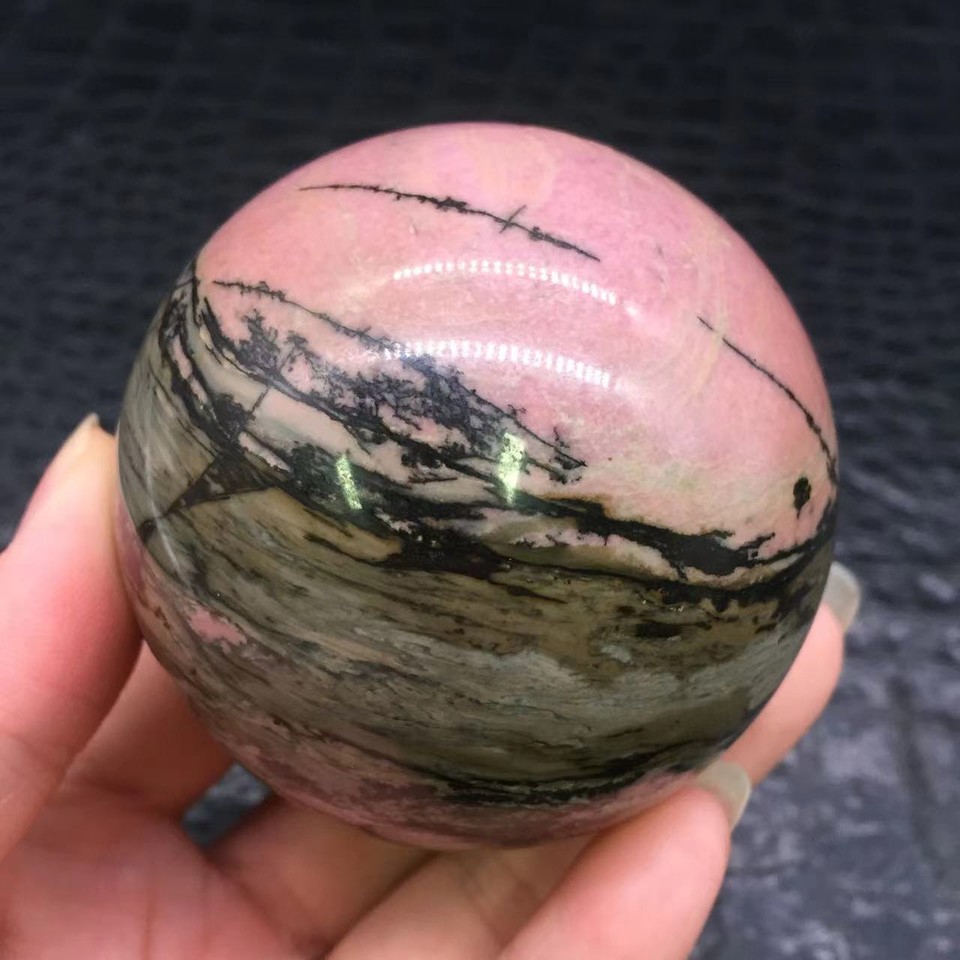 Natural Rhodonite Stone Crystal Ball Sphere+Free Stand Healing Decorat ...