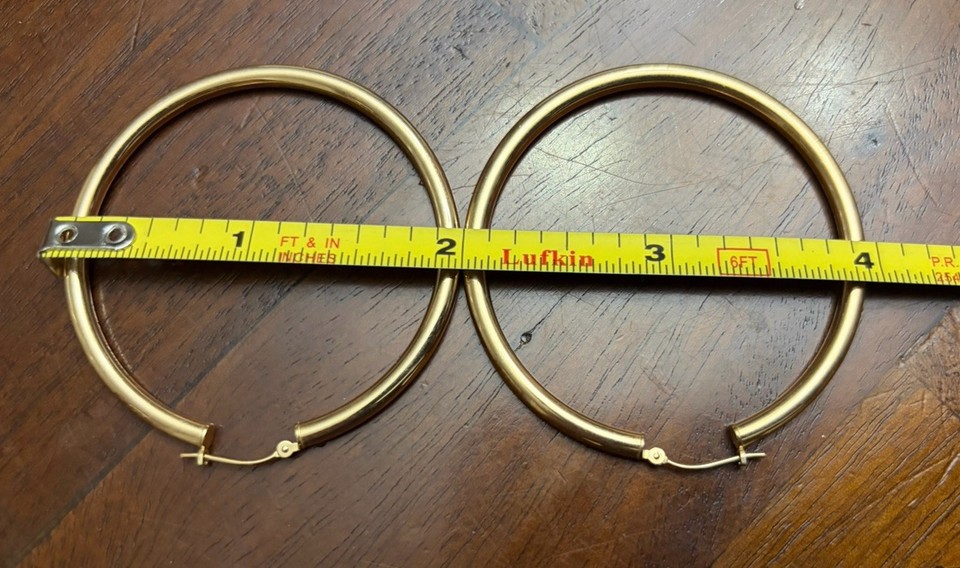 Large 14k Yellow Gold Snap Bar Hallow Hoop Earrings 3.6g | eBay