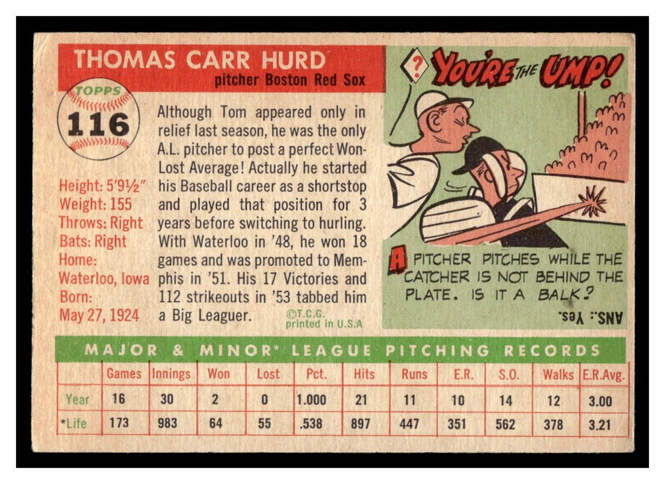 1955 Topps #116 Tom Hurd | eBay