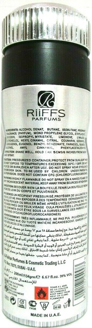 2x Riiffs Platinum Perfumed Body Spray for Men 6.67 Oz / 200 Ml for ...