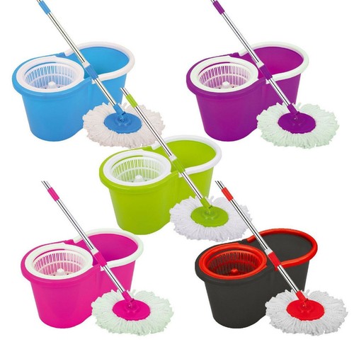 360° FLOOR MAGIC SPIN MOP BUCKET SET MICROFIBER ROTATING DRY HEADS WITH ...