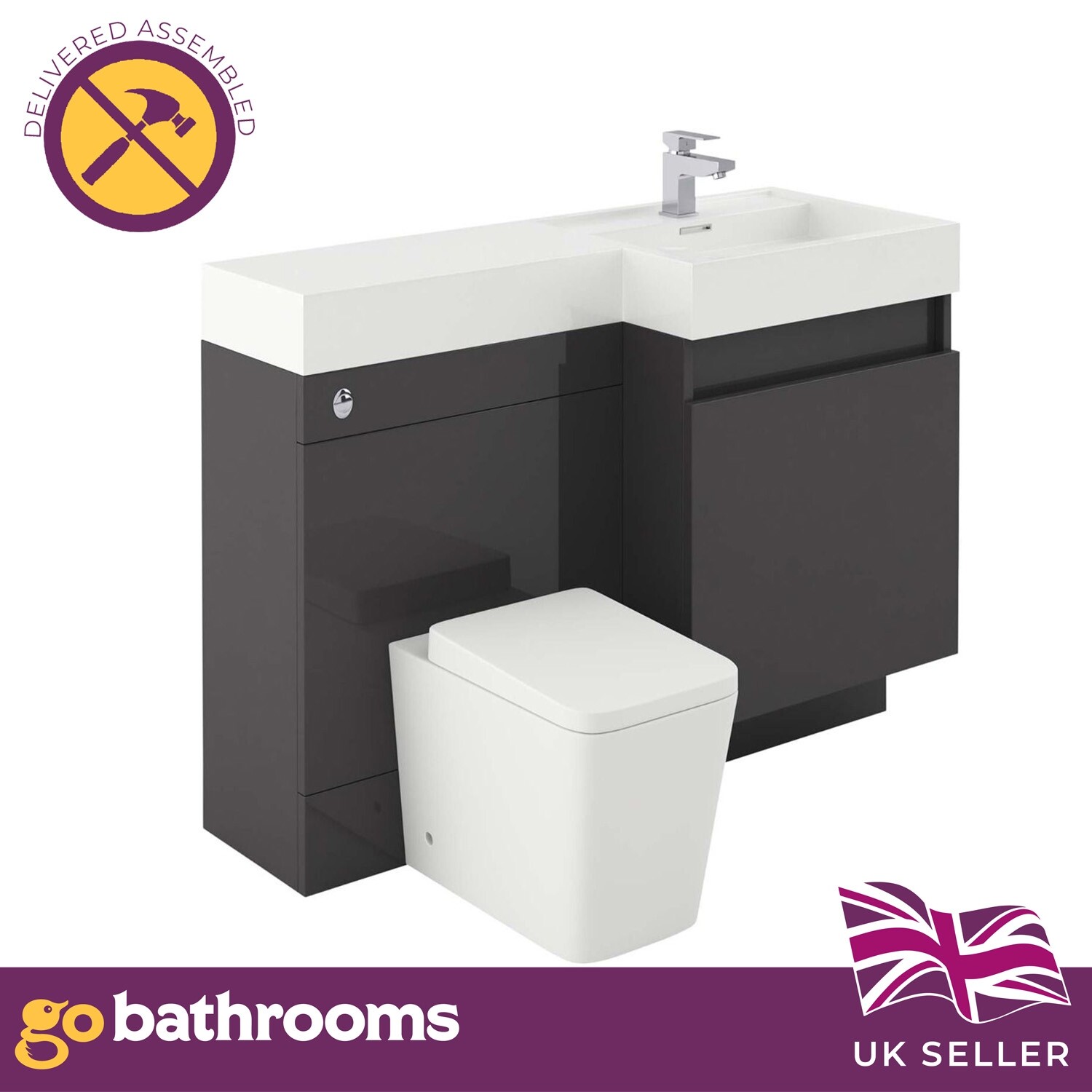 Dark Grey 1200mm Bathroom Combination Vanity Unit WC Unit All-In-one ...