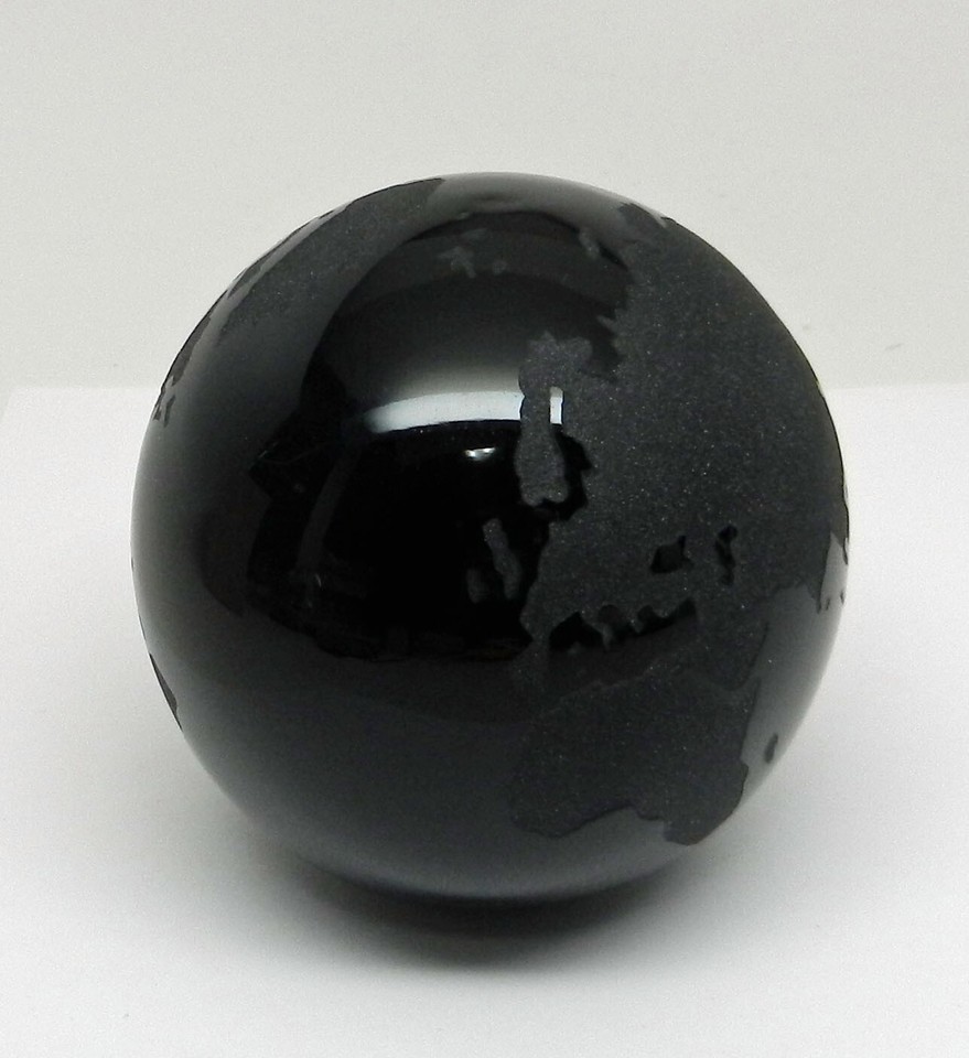 World Map Paperweight Black Etched Glass Planet Earth Globe Space Art ...