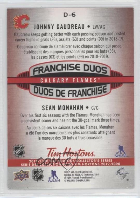 2019 Upper Deck Tim Hortons Collector's Series Johnny Gaudreau Sean ...