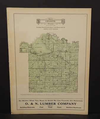 Wisconsin Chippewa County Map Lafayette Township c.1930 W15#74 | eBay