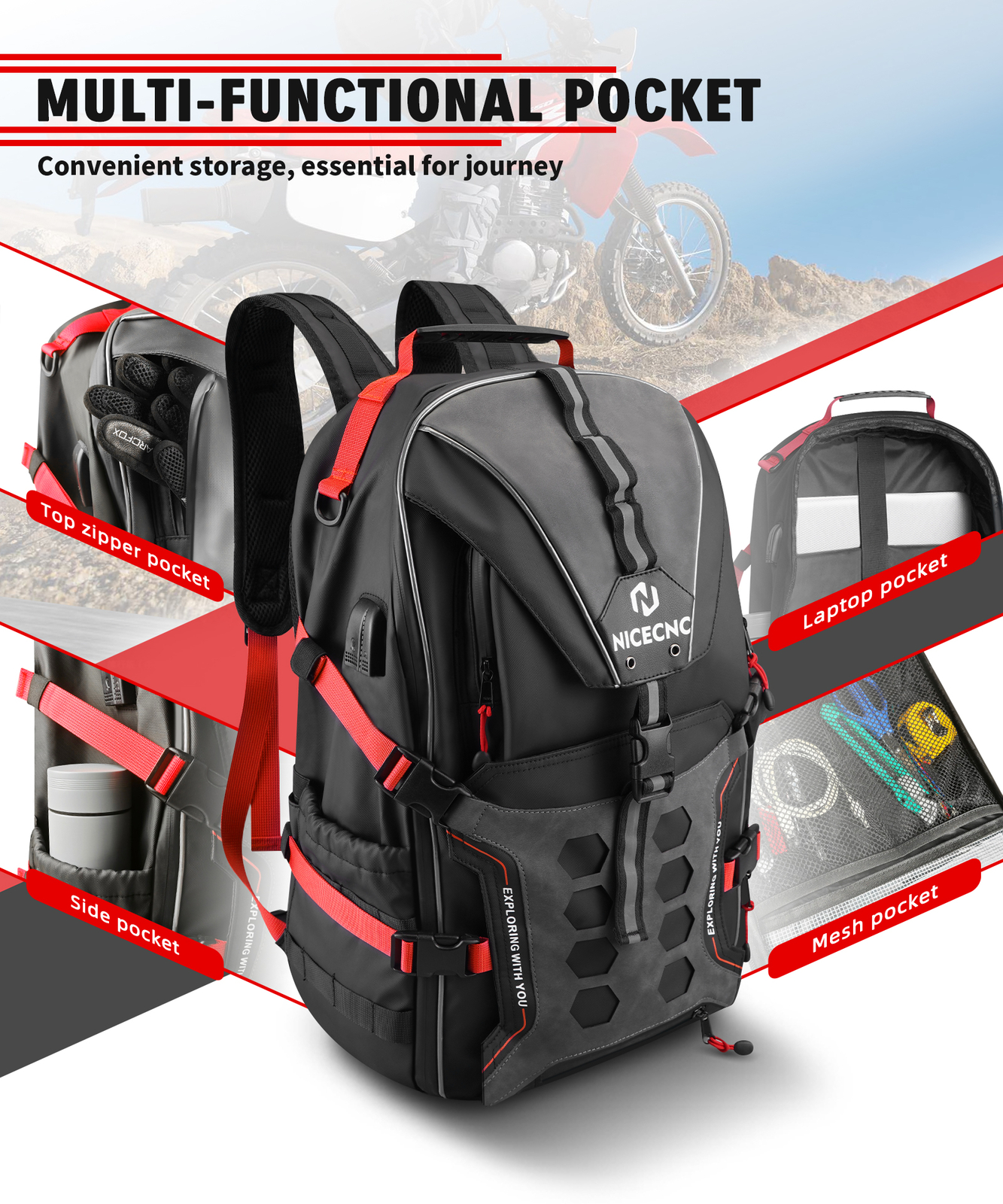 35L Motorcycle RUCKSACK Waterproof Motorbike Backpack With Helmet ...