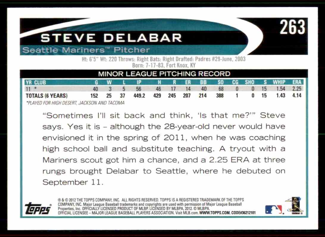 2012 Topps Steve Delabar RC #263 Seattle Mariners | eBay