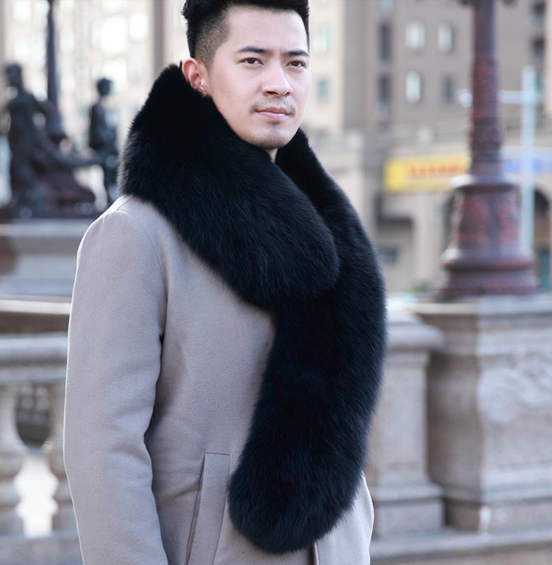 100% Real Silver Fox Fur Collar Fur Scarves Men's Fur Scarf Whole Skin ...