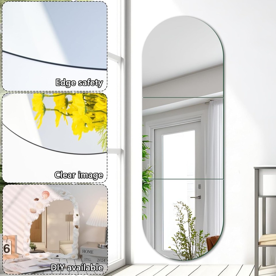 3 Pcs Wall Mirror, 50cm 2 Pcs Arch + 1 Pcs Square HD Self Adhesive ...