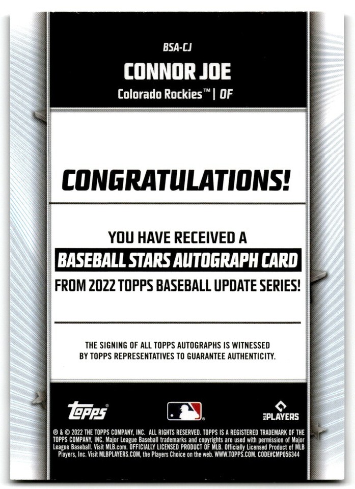 2022 Topps Update Baseball Stars Autographs Connor Joe Auto /199 ...
