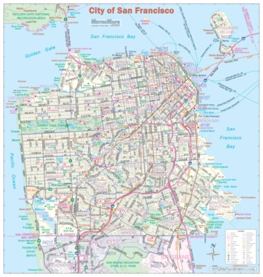 City of San Francisco Detailed Arterial Wall Map w/Zip Codes *2 Big ...