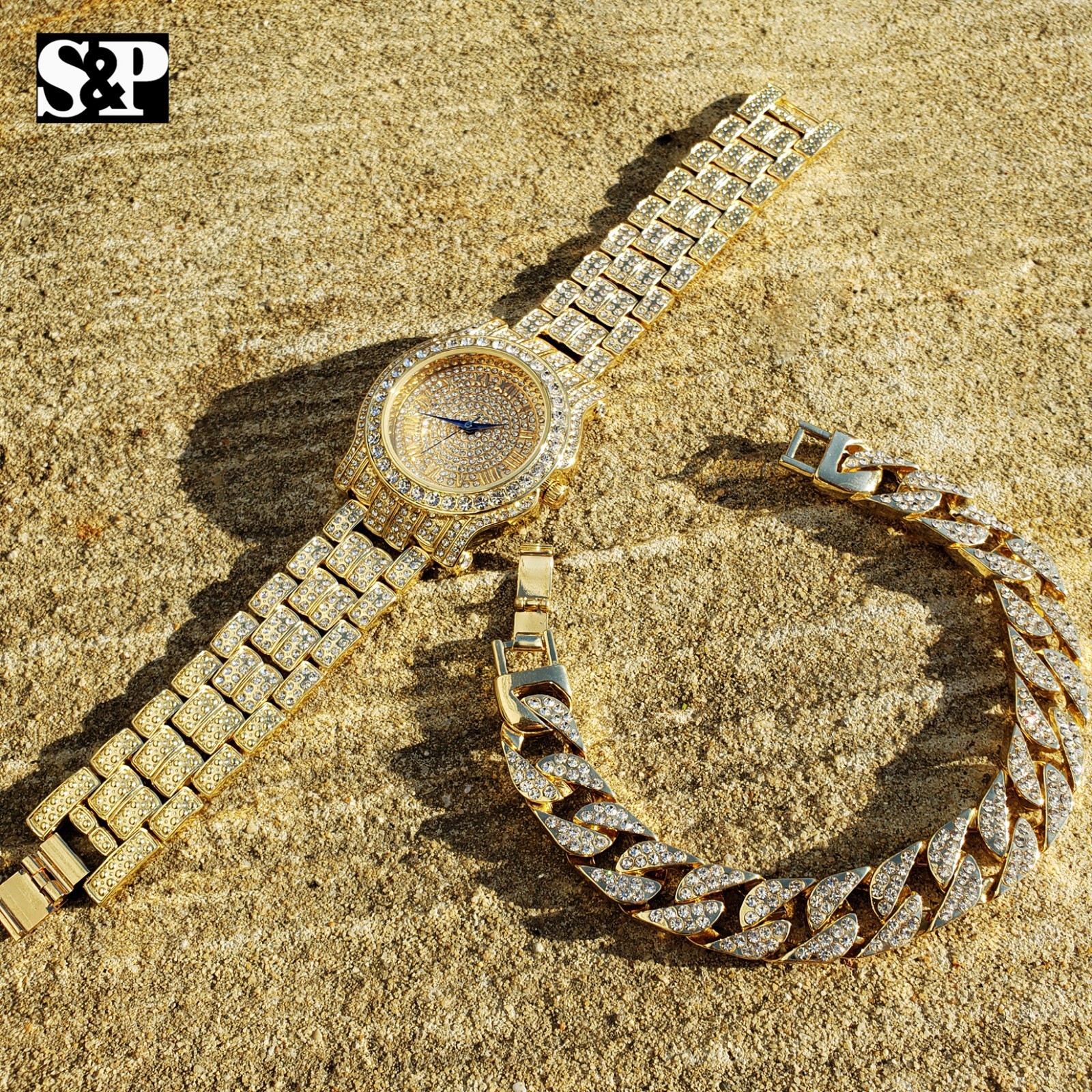 MEN'S HIP HOP QUAVO GOLD PT LUXURY WATCH & FULL ICED CUBAN BRACELET ...