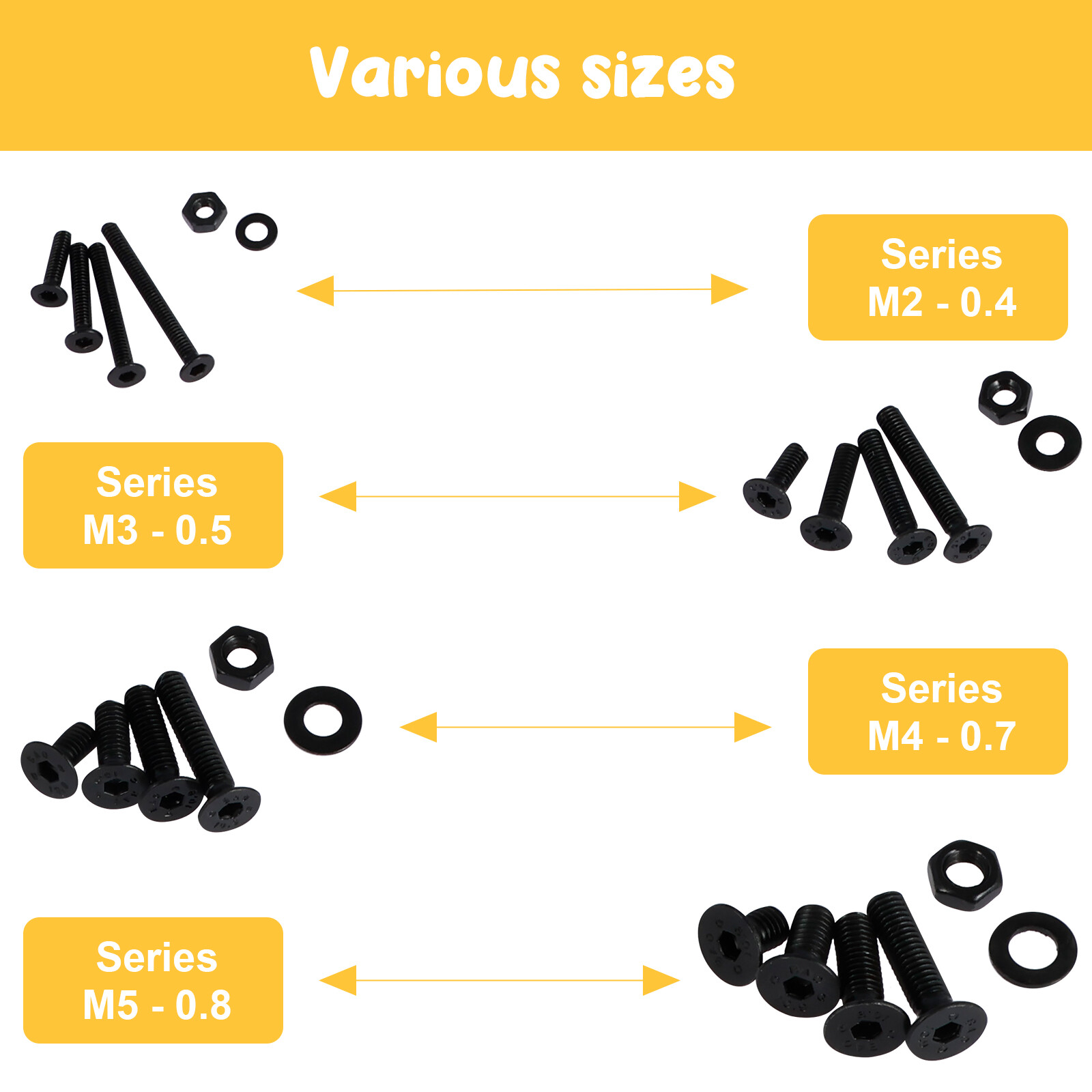 1225Pcs Flat Head Socket Caps Screws Set Alloy Steel M2 M3 M4 M5 Bolts ...