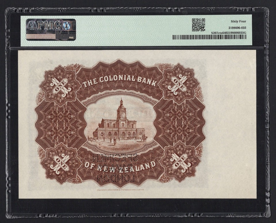 New Zealand One Pound ND(1889-95) PS267cts "Clr Trl Spc" UNC Grade 64 ...
