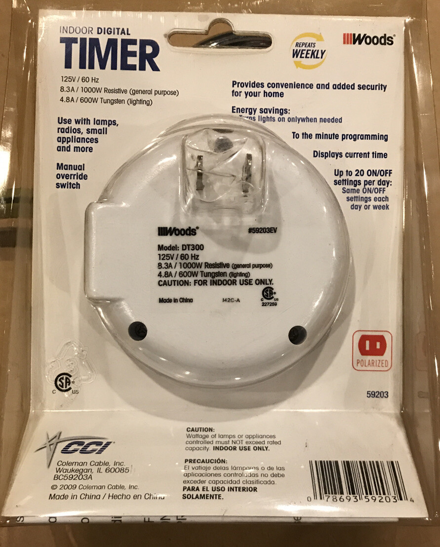 Indoor Lighting Security Digital Programmable Timer, Woods Ind 59203 | eBay