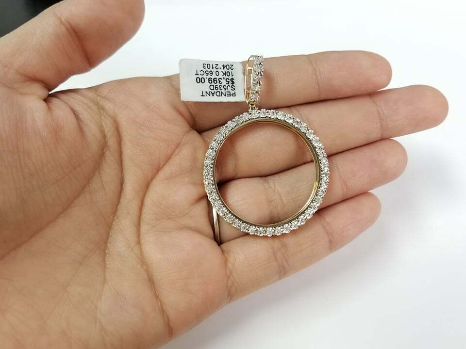 Real 10K Yellow Gold Genuine Natural Diamonds Coin Bezel 37MM Pendant ...