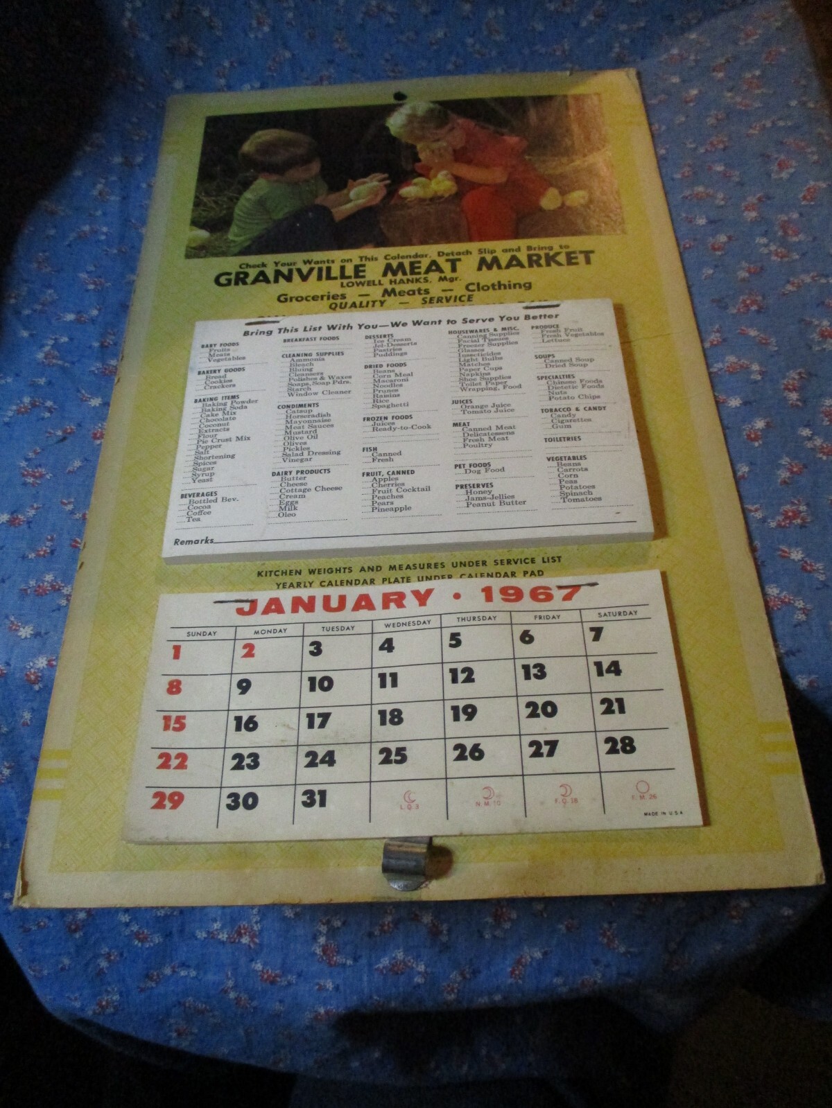 1967 Calendar Granville Meat Market Lowell Hanks Mgr Granville No. Dak ...