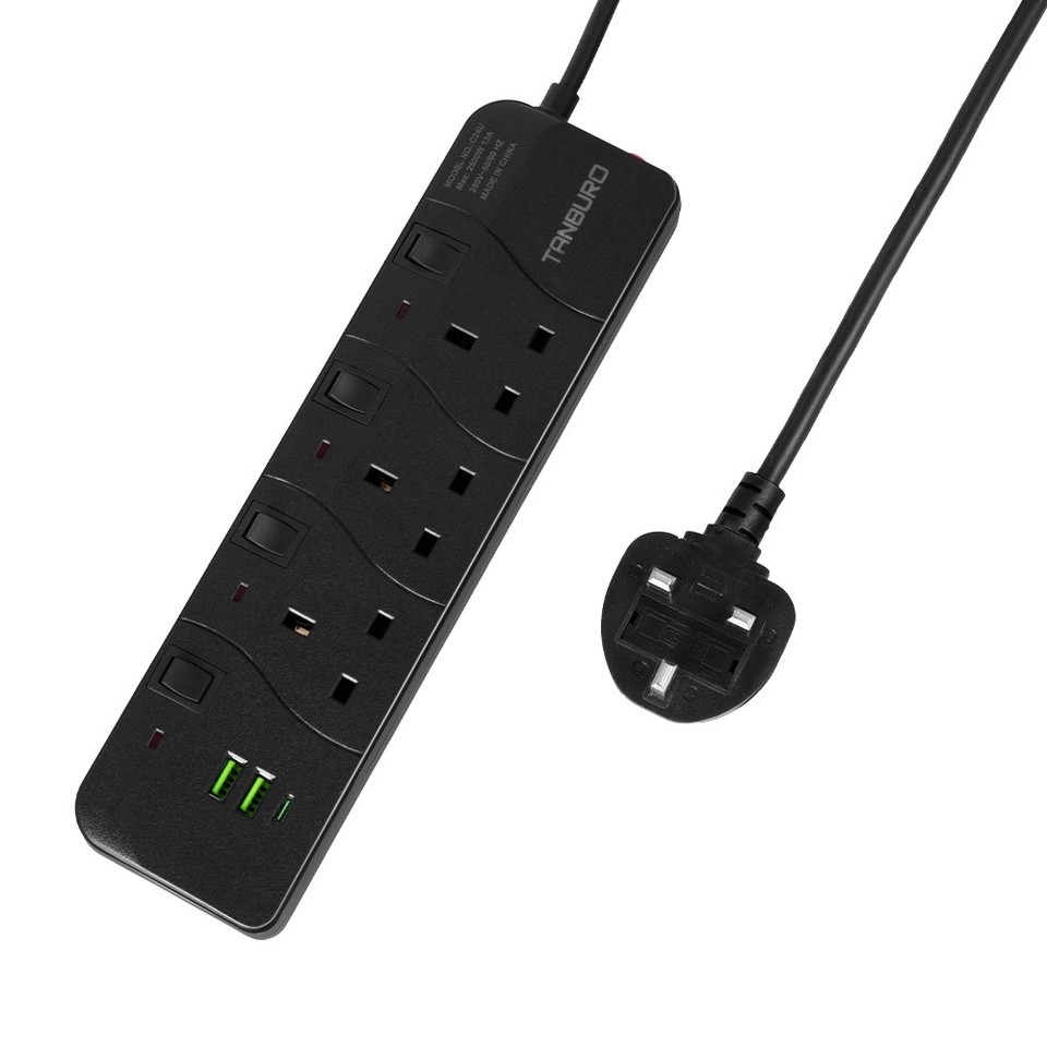 Extension Lead Power Strip Surge Protector 3 Gang Way 2 USB UK Plug ...