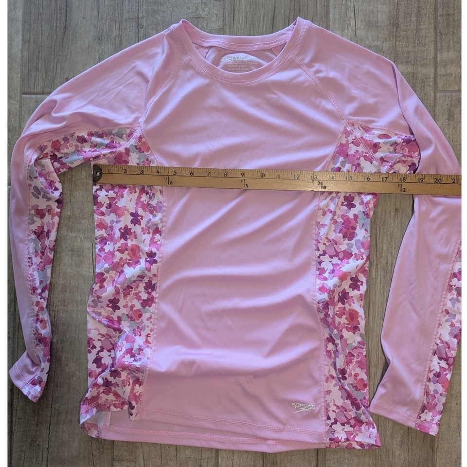 Speedo Rash Guard Medium M Floral Pink Swim Long Sleeve Top Sun ...