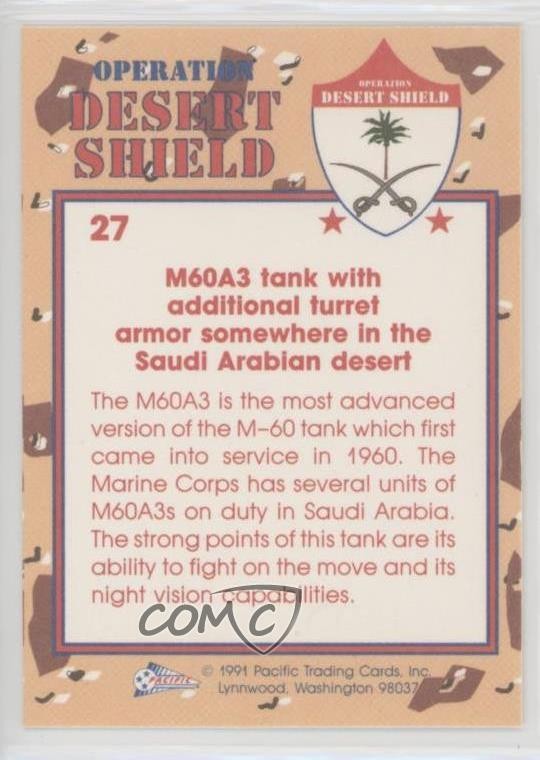 1991 Pacific Operation Desert Shield M60A3 Tank #27 0f6 | eBay