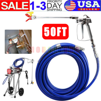 50ft x 1/4"Airless Paint Spray Hose kit Sprayer Gun 3600PSI w/ 517 Tip ...