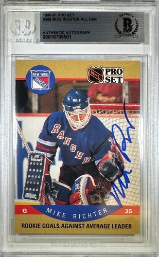 Mike Richter auto rookie card 1990 Pro Set #398 New York Rangers NHL ...