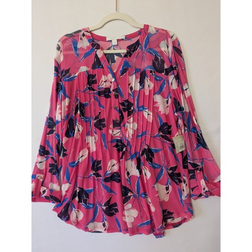 Juniper + Lime Women's 1X Mesh Pink Floral Print Pleated Long Sleeve ...