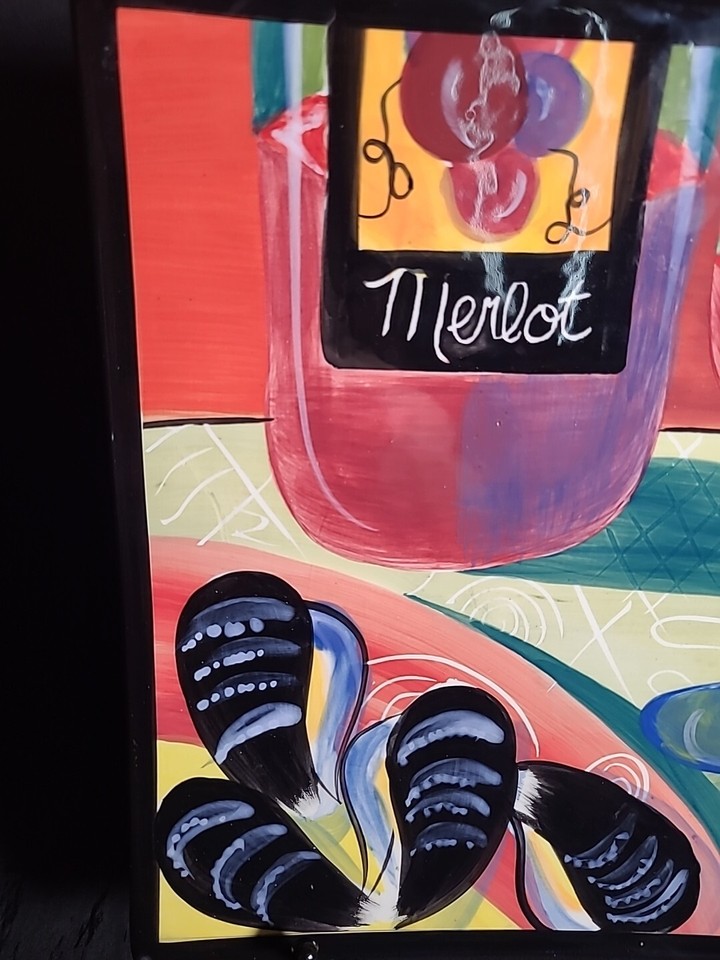 Naylor Designs Art Plate Ceramic Hand Painted Wine & Shellfish 10 ...