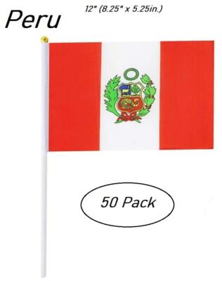 50 pk Peru Flag Peruvian Hand Held Small Stick Mini Flags for Sport ...