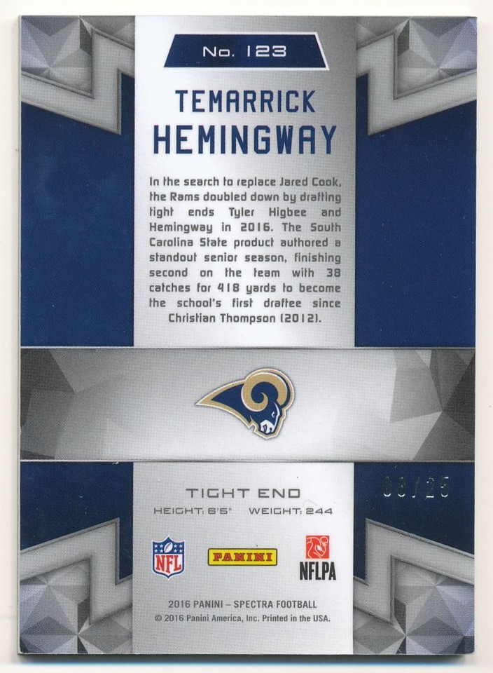 2016 Panini Spectra Neon Green #123 Temarrick Hemingway /25 | eBay
