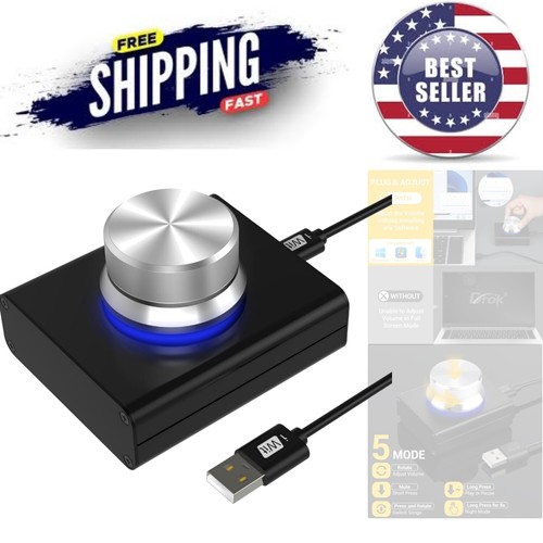 USB Volume Control Knob Aluminum Programmable Mute for PC Mac Android ...