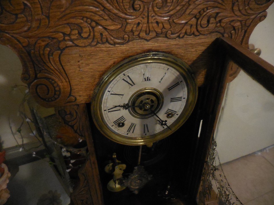 Antique WmL Gilbert 8-Day Gingerbread Kitchen Mantle Wind-Up Wooden ...