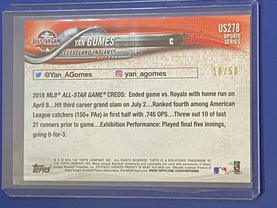 ⚾ 2018 Topps Update Baseball Hot Pink Base Card #US278 Yan GOMES #/50 ⚾ ...