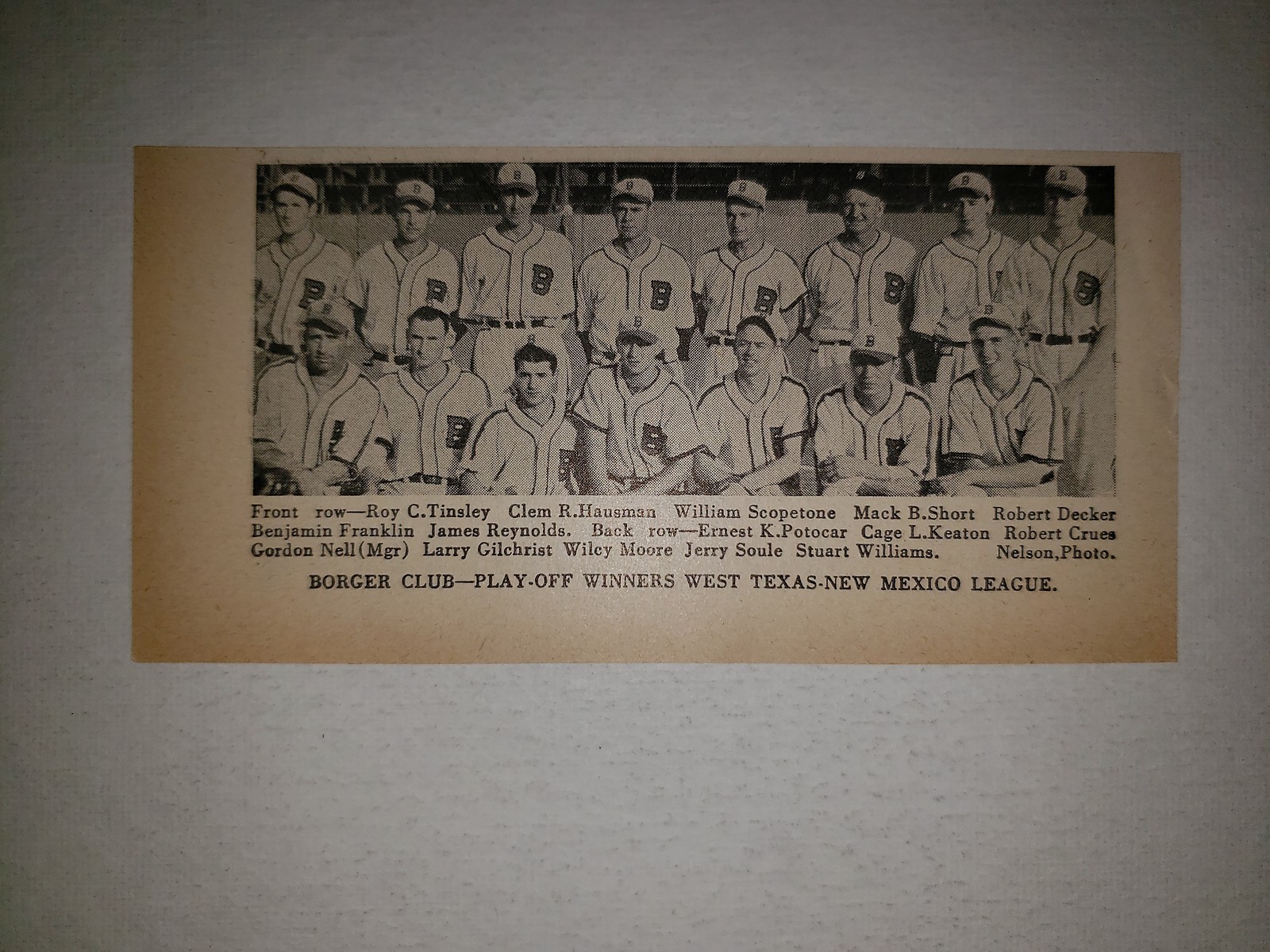 Borger Gassers 1940 Team Picture Larry Gilchrist Stuart Williams Clem ...