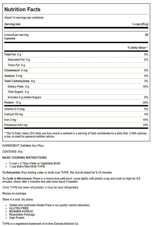 Bob's Red Mill Tvp Textured Vegetable Protein 12 oz Pkg - vegan meat ...