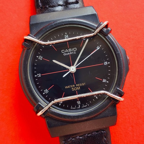 Casio Tough Watch Protective Guard Black Dial Red Cross Hair Rare MQ ...