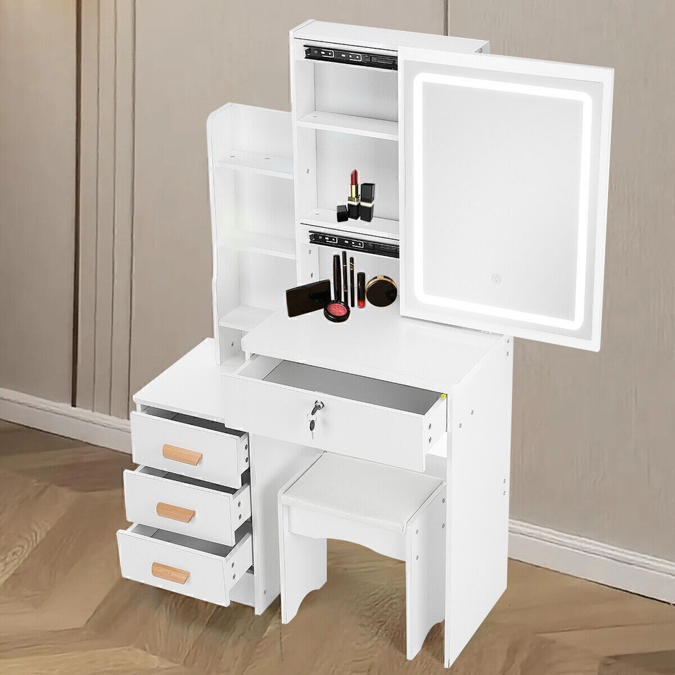 Dressing Table With Drawers Mirror Stool Set Makeup Desk Vanity Table ...