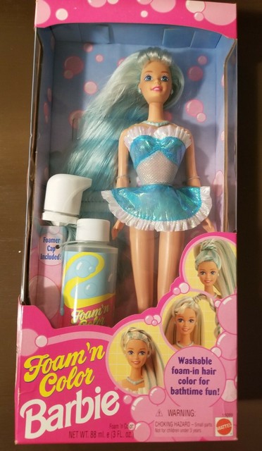 1995 Mattel Foam 'n Color Barbie Doll Blue Dress Blonde Hair 15099 NRFB ...